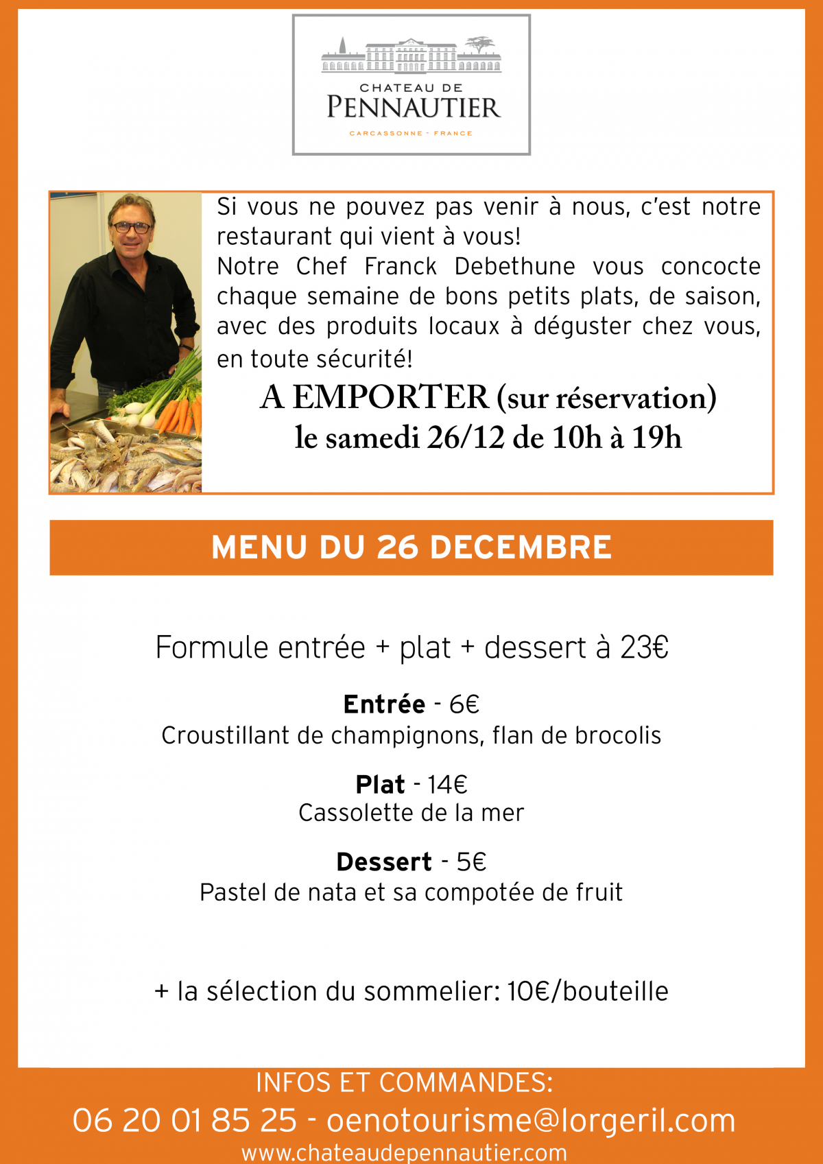 Menu du 26 décembre à emporter avec La Table du Château!